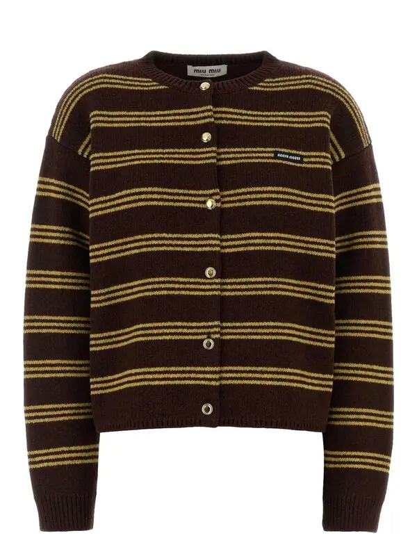 Miu Miu Embroidered Wool-cashmere Cardigan With Striped Detail - Stripped