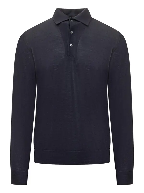 FILIPPO DE LAURENTIIS Wool, Silk & Cashmere Polo With Classic Collar - Blu Scuro