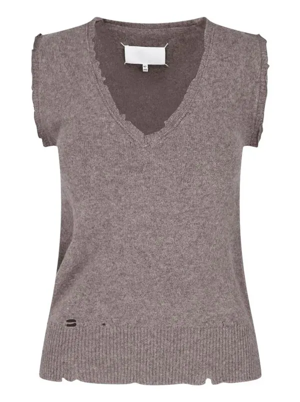 MAISON MARGIELA Wool V-neck Sleeveless Knit Top - Brown