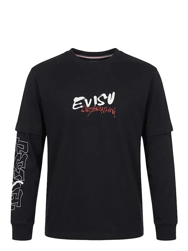 EVISU Ht Fortune Cat Printed Long Sleeve Tee - Black