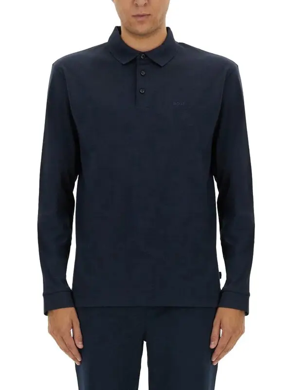 BOSS Regular Fit Long Sleeve Polo Shirt - Blue