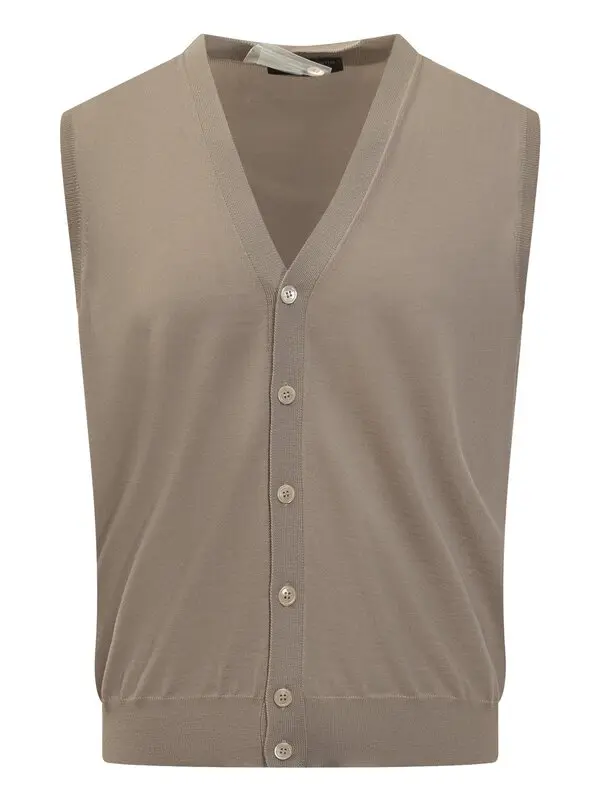 FILIPPO DE LAURENTIIS Merino Wool Sleeveless Knit Vest - Beige