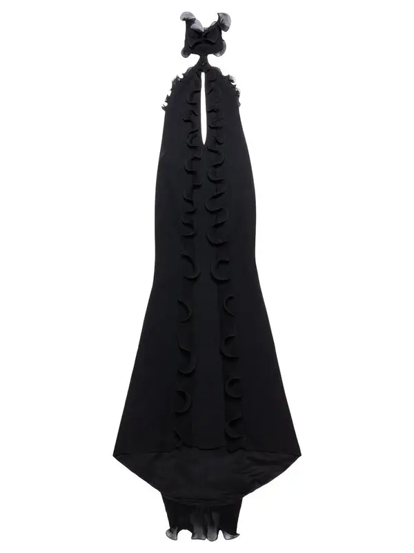TOM FORD Silk Crepe Ruffle Maxi Dress - Black
