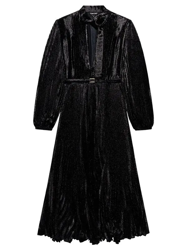 TOM FORD Silk Charmeuse Lurex Midi Dress - Black