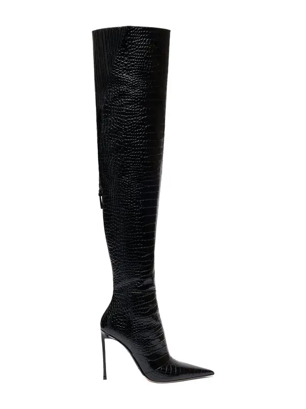 TOM FORD Croc-embossed Leather Over-the-knee Boots 105 - Black