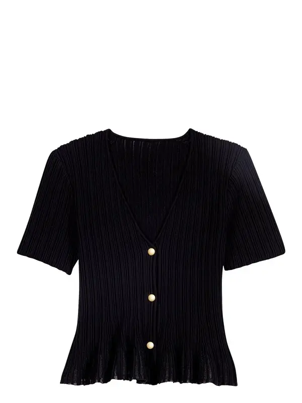 Maje Plissé Short-sleeve Cardigan - Black