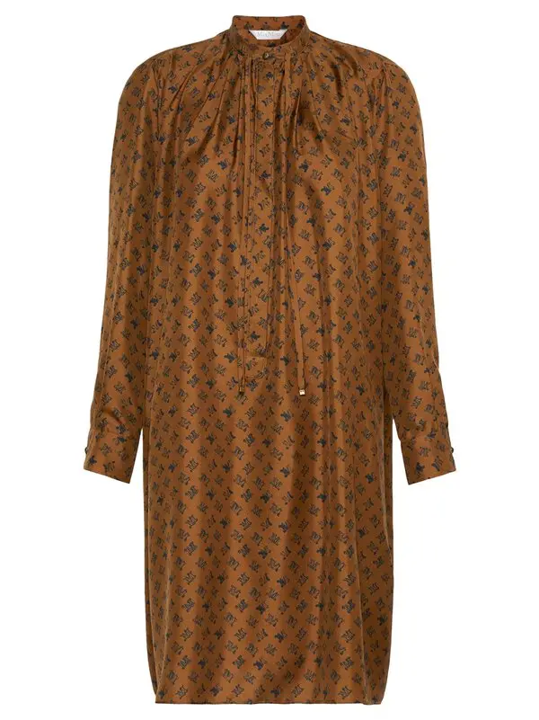 Max Mara Silk Logo-print Shirt Dress - Brown