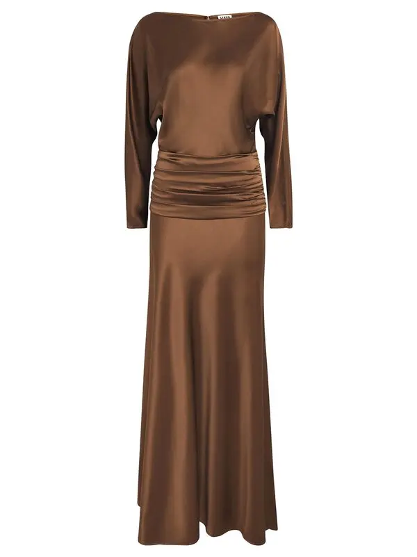Staud Silk-blend Ruched Maxi Dress - Brown