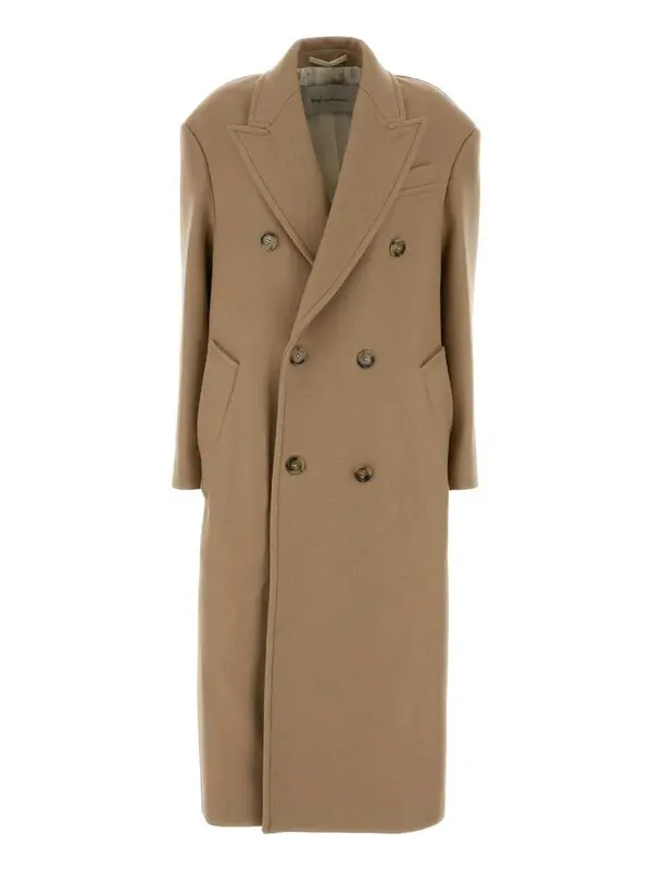 AMI Paris Beige Wool Coat - Brown