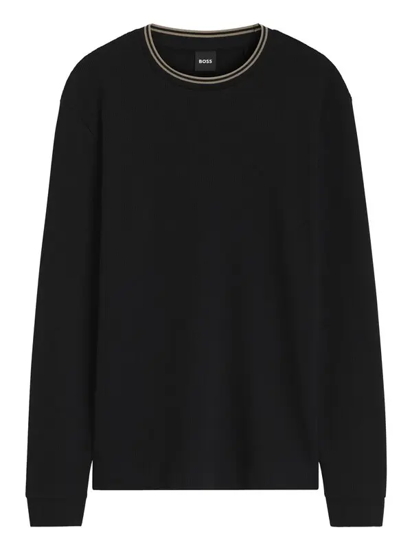 BOSS Long-sleeve T-shirt In Waffle-textured Stretch Cotton - Black