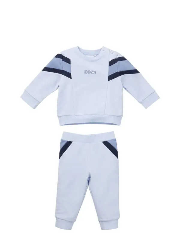 BOSS Baby Tracksuit In Stretch Cotton With Logo Prints - Light Blue