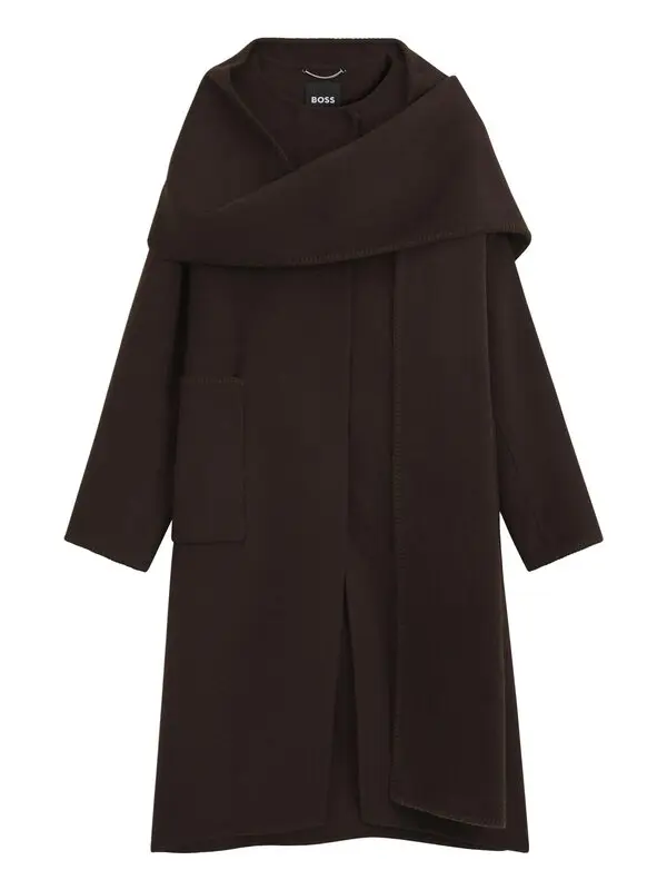 BOSS Wool-blend Coat With Detachable Scarf - Brown