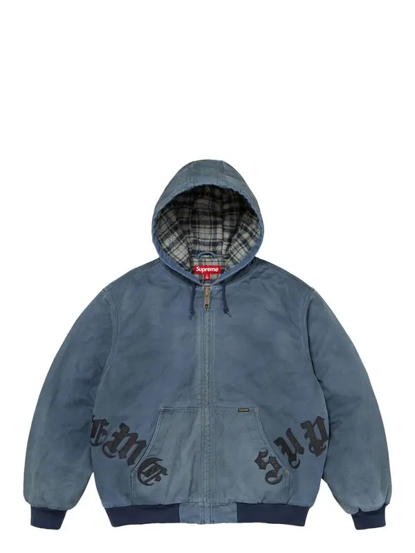 Supreme Leather Appliqué Hooded Work Jacket 'navy - Blue