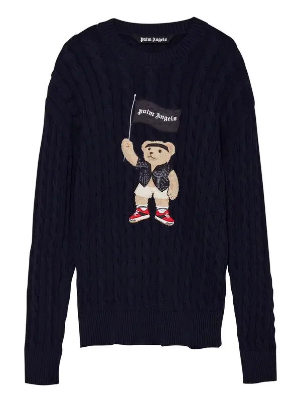 Palm Angels Pirate Bear Cableknit Jumper 'navy /white - Blue