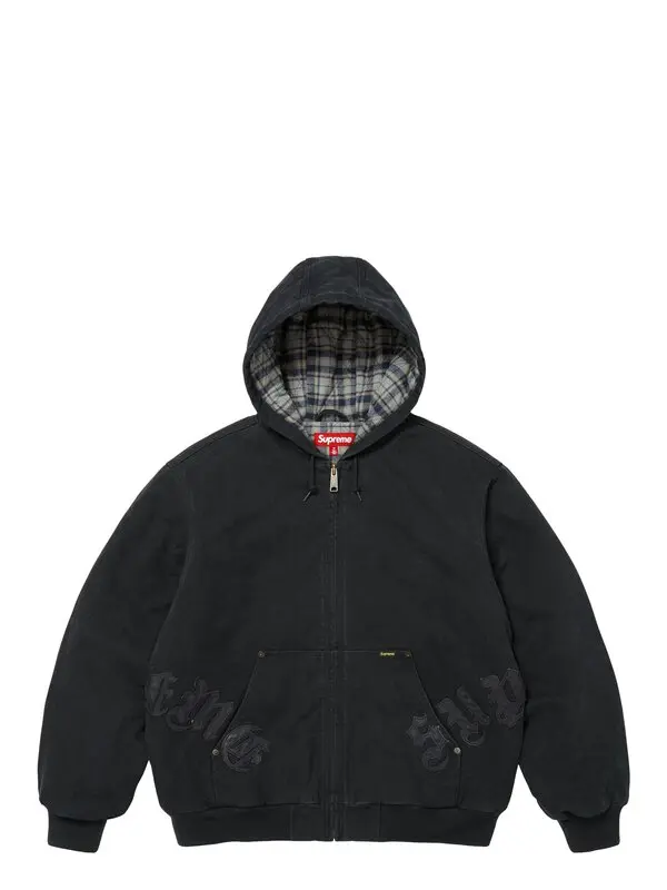 Supreme Leather Appliqué Hooded Work Jacket - Black
