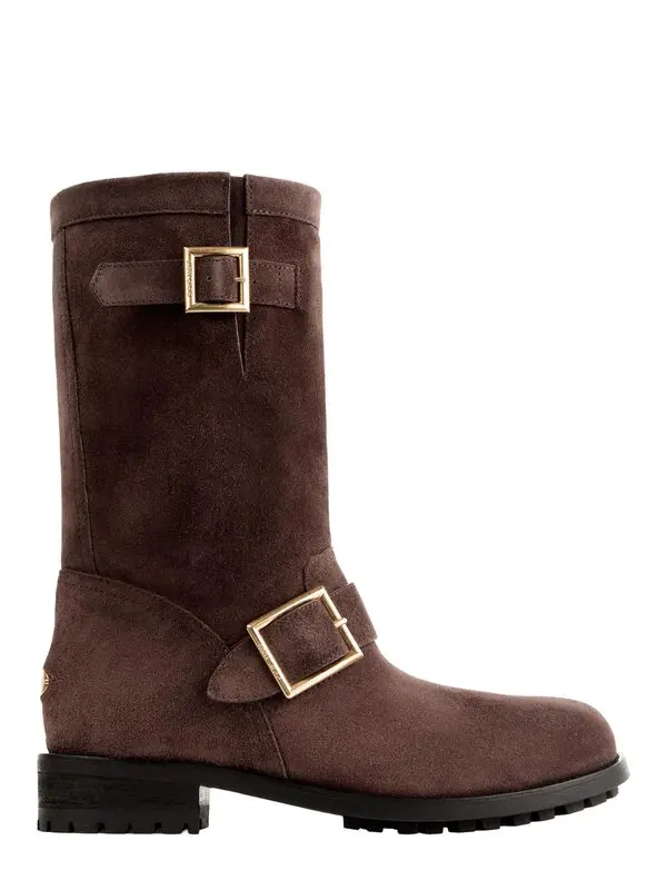 JIMMY CHOO Biker Mid Chocolate Velvet Suede Biker Mid Boots Chocolate - Brown