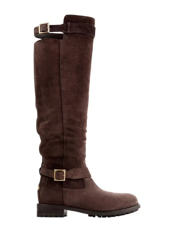 JIMMY CHOO Biker Knee Boot Chocolate Velvet Suede Knee-high Biker Boots Chocolate - Brown