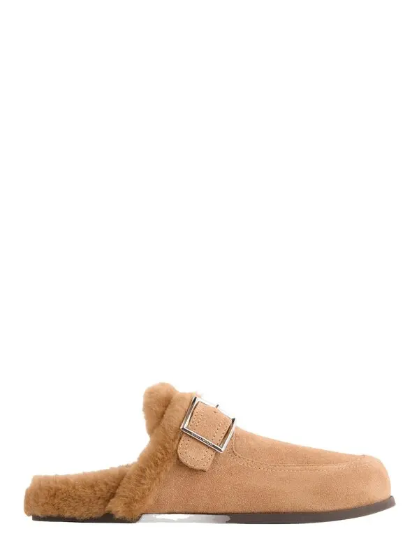 JIMMY CHOO Biker Mule F Toffee And Teddy Velvet Suede Biker Mules With Shearling - Toffee/teddy