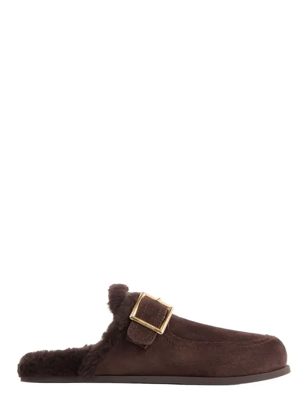 JIMMY CHOO Biker Mule F Chocolate Velvet Suede Biker Mules With Shearling - Chocolate/chocolate