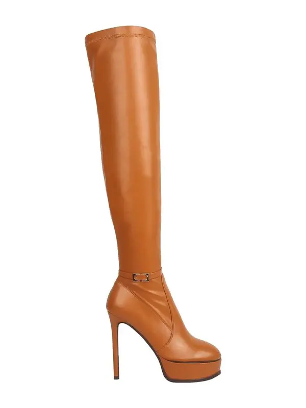 RAG & CO Neutrals Twinkles Patent Stiletto Heeled Long Boots In Tan By - Brown