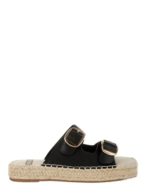 RAG & CO Palala Genuine Soft Leather Square Toe Espadrilles In By - Black