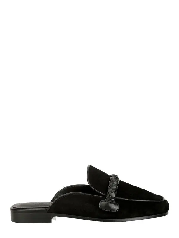 RAG & CO Lavinia Suede Leather Braided Detail Mules In By - Black