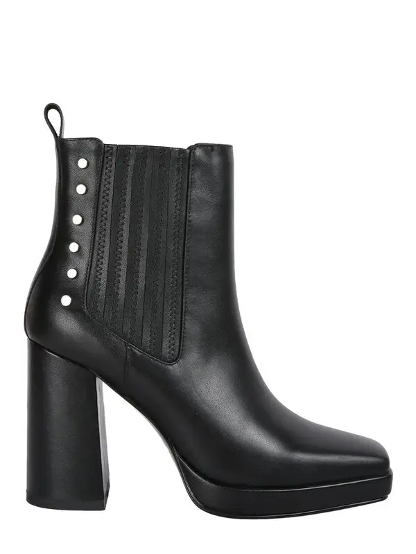 RAG & CO Grape-vine High Heeled Leather Boot In By - Black