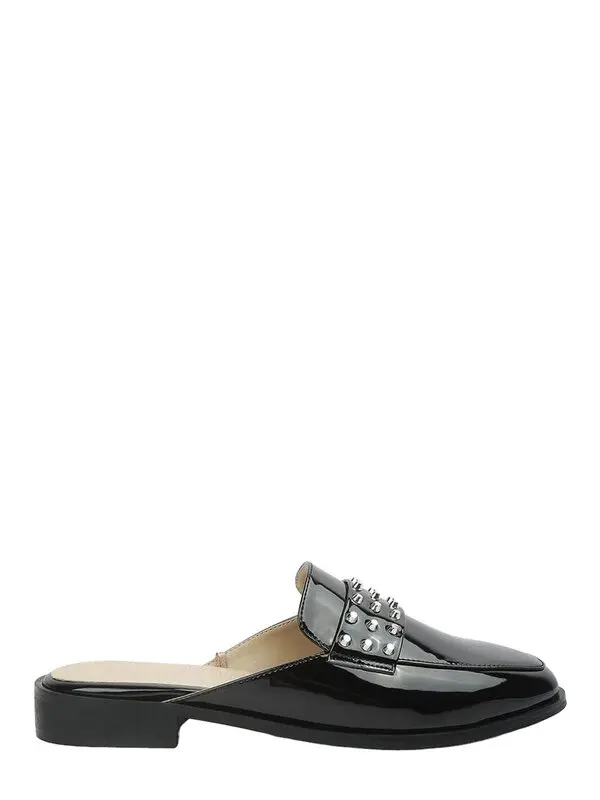 RAG & CO Yashta Patent Studded Flat Mules By - Black
