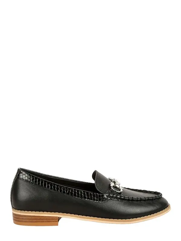 RAG & CO Holda Horsebit Embellished Loafers With Stitch Detail In By - Black