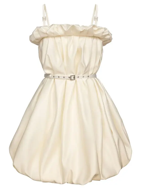 POST MERIDIEM Neutrals Draped Thin Strap Mini Dress With Belt - White