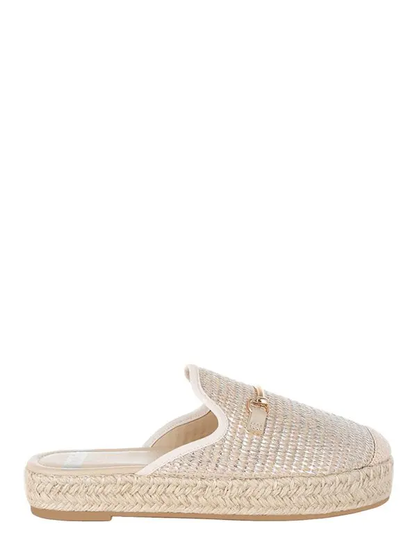 RAG & CO Neutrals Marama Horsebit Embellished Raffia Mules In By - Beige