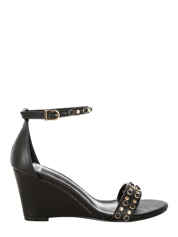 RAG & CO Nidara Studs Embellished Genuine Leather Sandals In By - Black