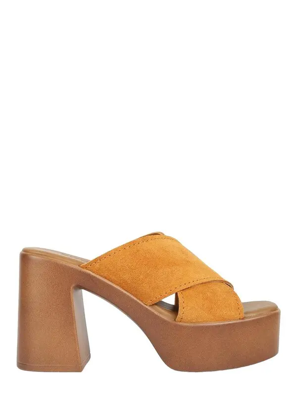 RAG & CO Matrix Criss Cross Strap Block Heel Sandals - Brown