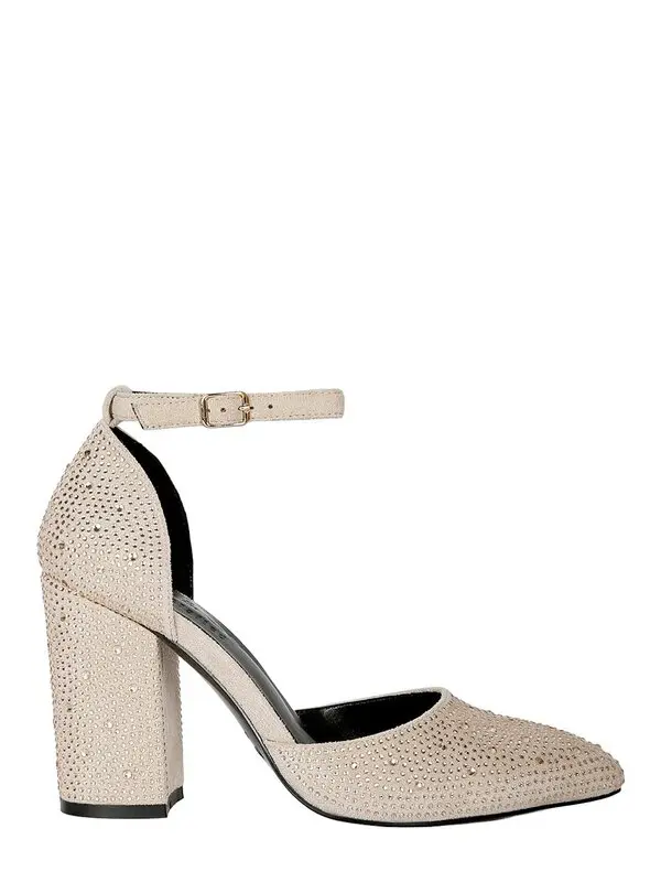 RAG & CO Neutrals Culver Rhinestone Embellished Block Heel Sandals In By - Beige