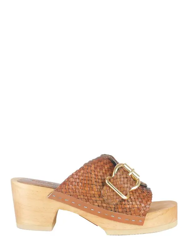 RAG & CO Yoruba Braided Leather Buckled Slide Clogs In Tan By - Brown