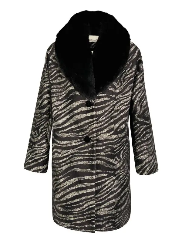 N'ONAT Grey / Black Zebra Chic Vegan Coat - Grey/black