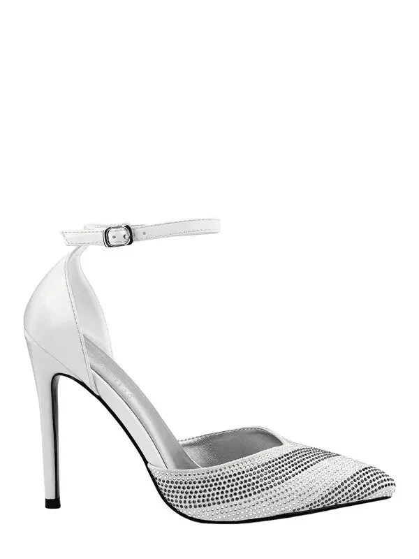 RAG & CO Nobles Rhinestone Patterned Stiletto Sandals By - White