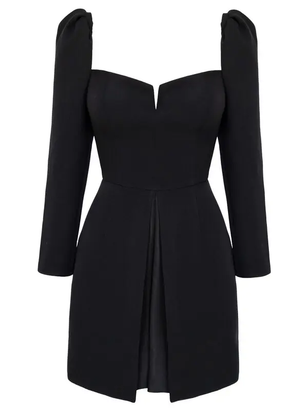 POST MERIDIEM Long Sleeve A-line Mini Dress - Black