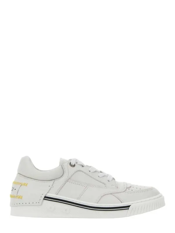 Fendi Chalk Leather Fender Sneakers - White