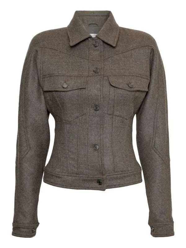 Max Mara Felted Wool Trucker Jacket - Brown Grey