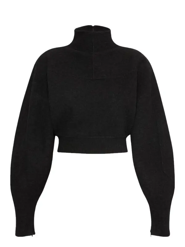 Max Mara Cropped Wool And Cashmere Jersey Sweatshirt - Dark Grey