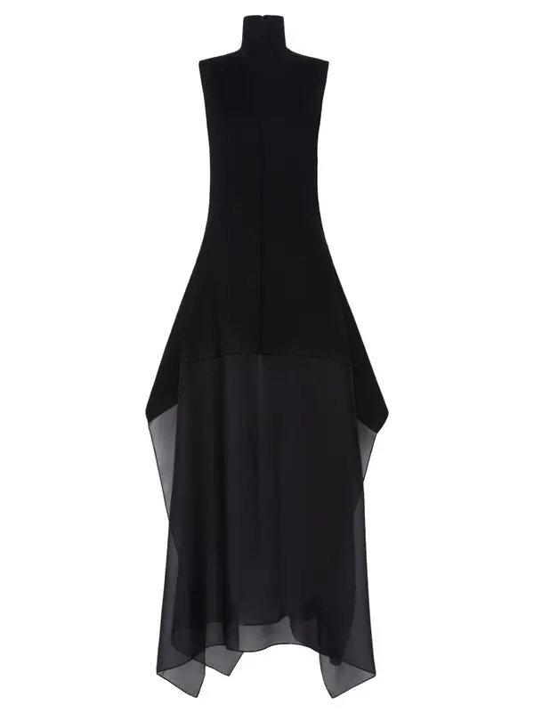Max Mara Long Viscose Knit And Silk Georgette Dress - Black