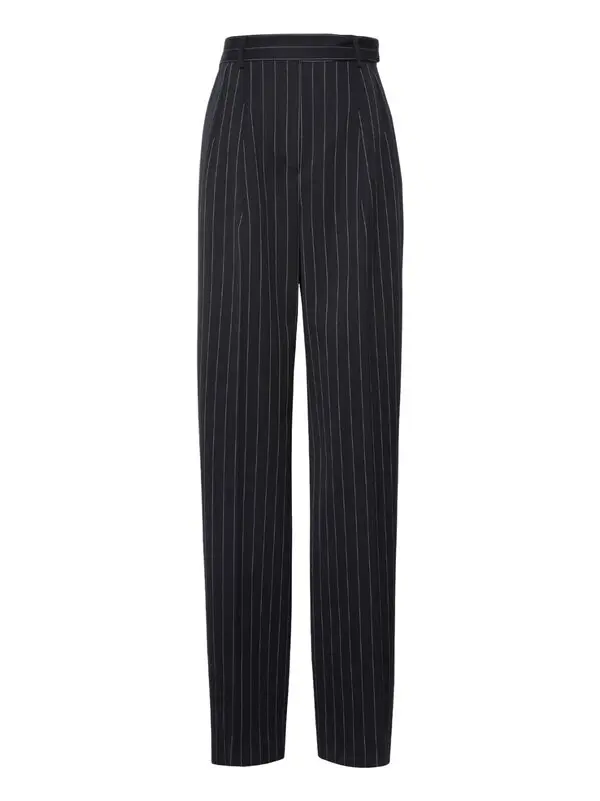 Max Mara Pleated Stretch Wool Trousers - Black