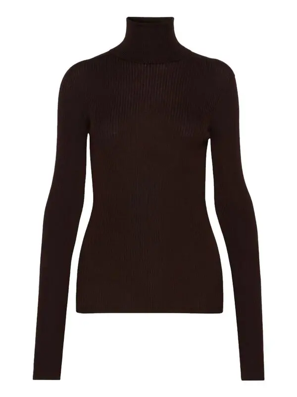 Max Mara Slim Pure Wool Mock Polo-neck Sweater - Chocolate