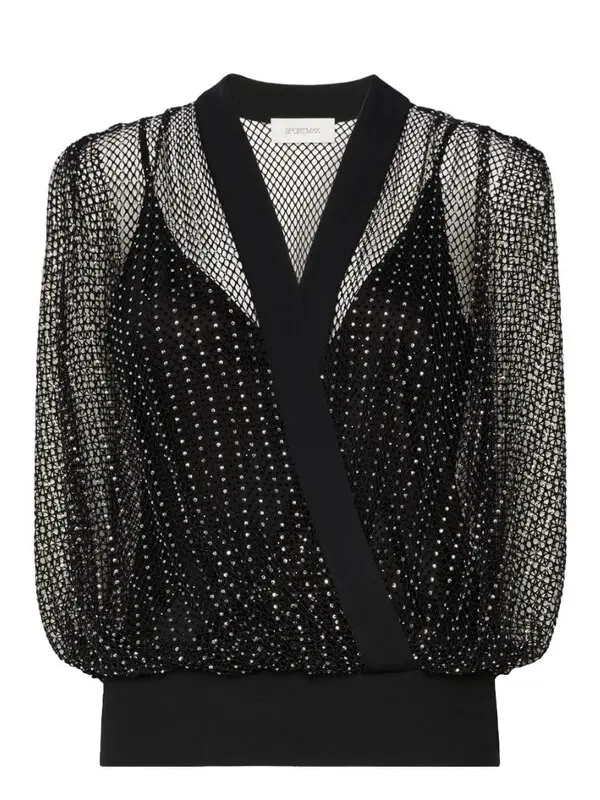 Max Mara Rhinestone-detail Sleeveless Mesh Jersey Top - Black