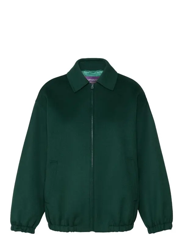Max Mara Double Wool Broadcloth Bomber Jacket - Dark Green