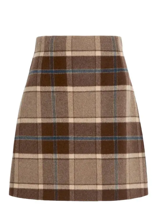 Max Mara Short Checked Wool Skirt - Brown