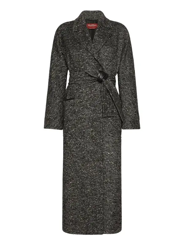 Max Mara Wool Tweed Robe Coat - White Black