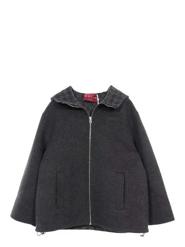 Gucci 2010s Logo-embroidered Hooded Jacket - Grey