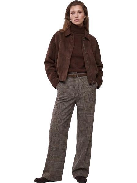 Koton Mid Rise Plaid Trousers With Belt - Brown Check